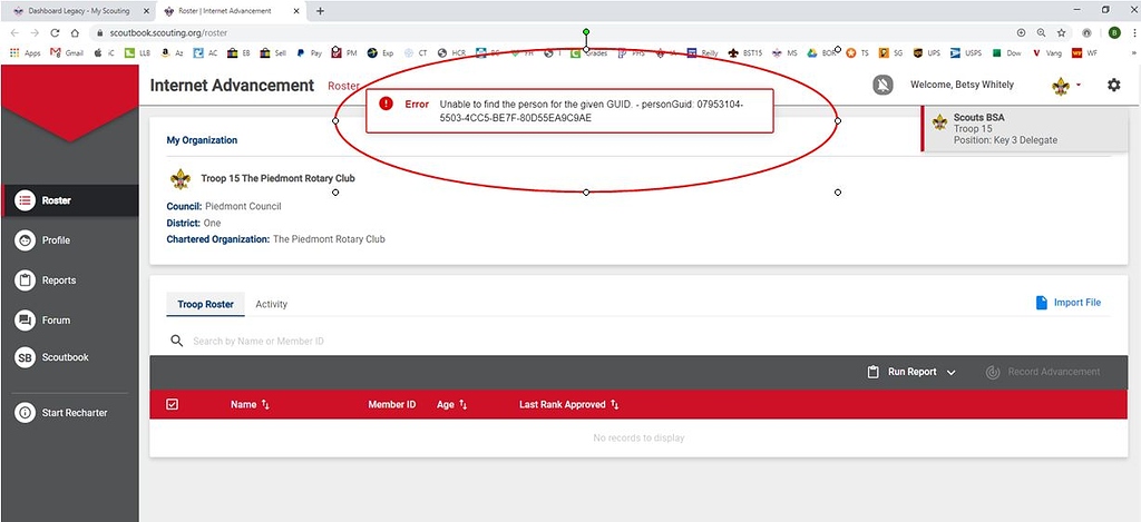 Internet Advancement 2.0 error accessing roster - Scoutbook & Scoutbook Plus Bugs - Scouting Forums