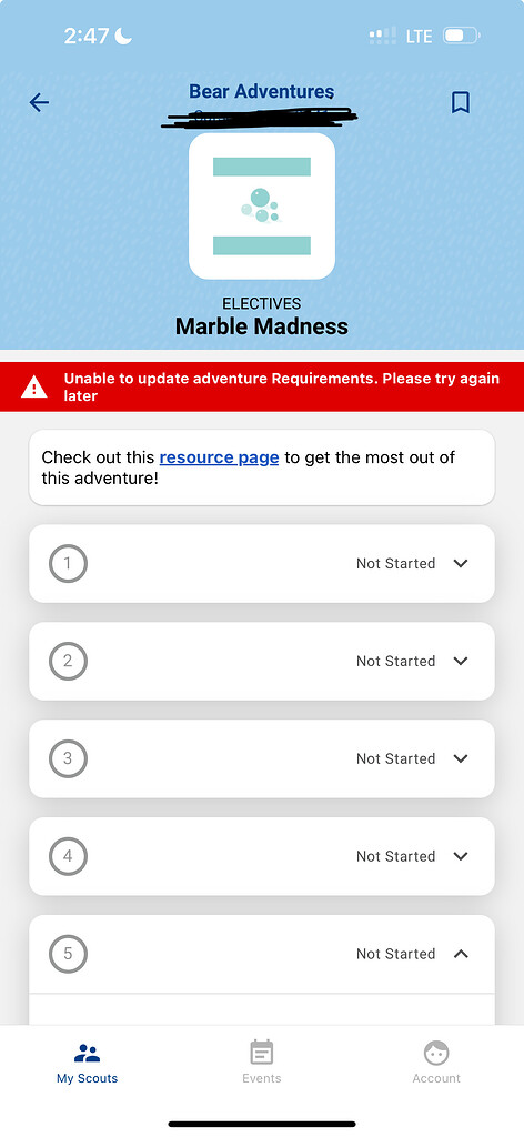 App advancement recording error for Cub Scout adventure - Scouting Mobile App - Scouting Forums