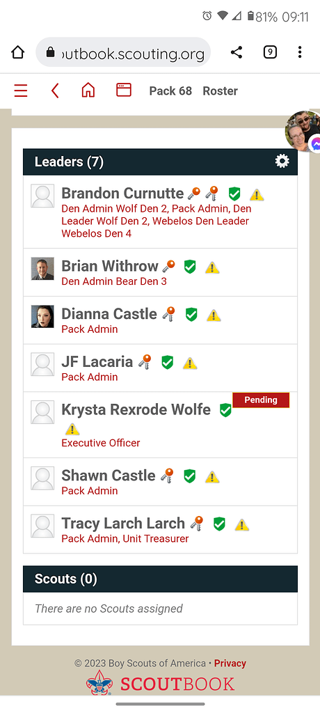 Entire pack roster disappeared - My Scouting Tools - Scouting Forums