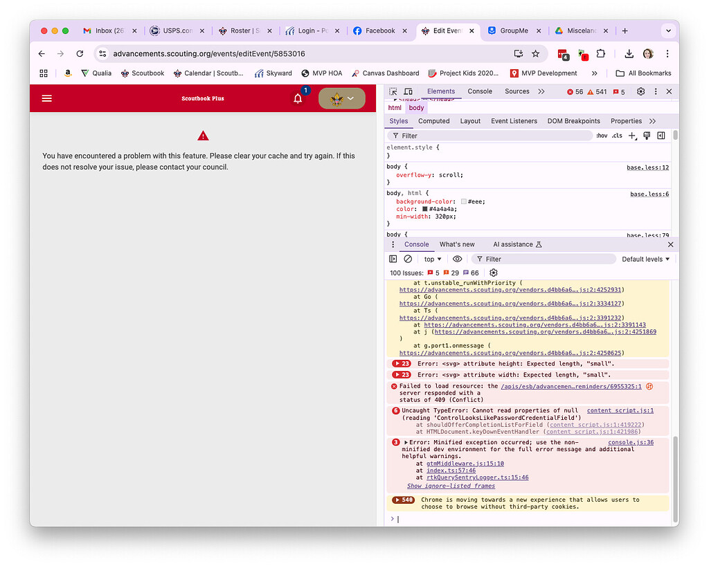 Can't edit event - New Calendar Bugs - Scouting Forums
