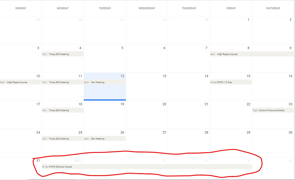 Events for the beginning of the month not showing - New Calendar Bugs - Scouting Forums