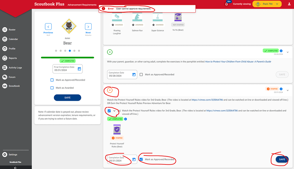 Cannot Mark Protect Yourself As Complete - Using Scoutbook & Scoutbook Plus - Scouting Forums