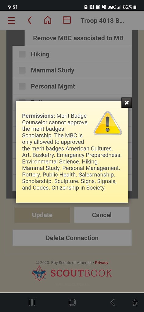 Cannot connect MBC - Scoutbook Bugs - Scouting Forums