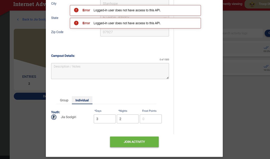 Error logging in - Internet Advancement - Scouting Forums