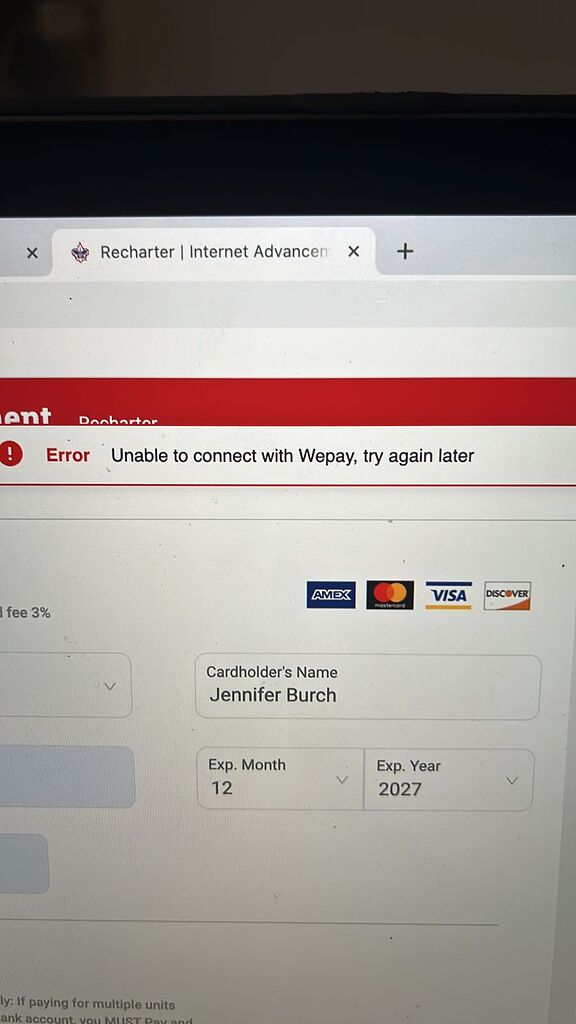 Unit Receiving an Error to pay recharter - Internet Recharter ...