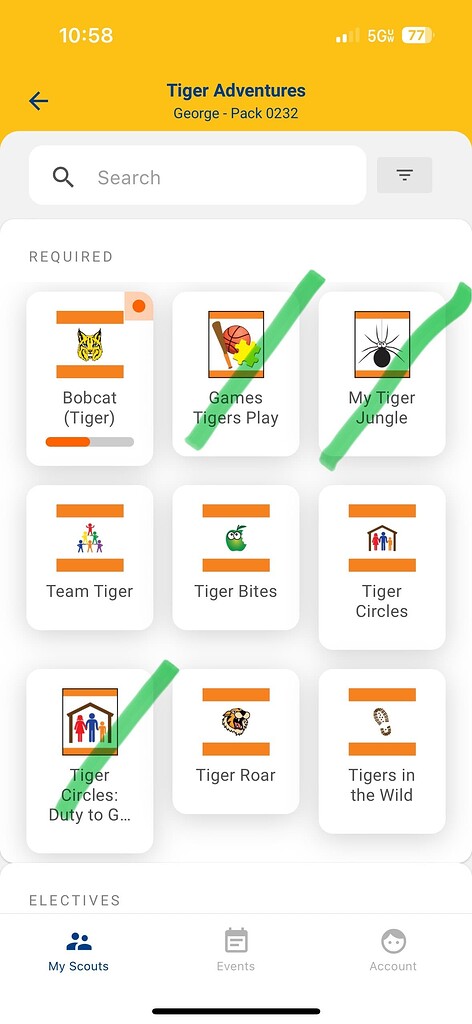 App is listing current and previous requirements - Scouting Mobile App ...