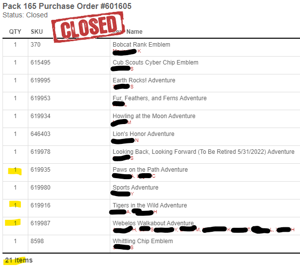 Purchase Order Quantities Wrong - #13 by JamesMayled - Scoutbook Bugs ...