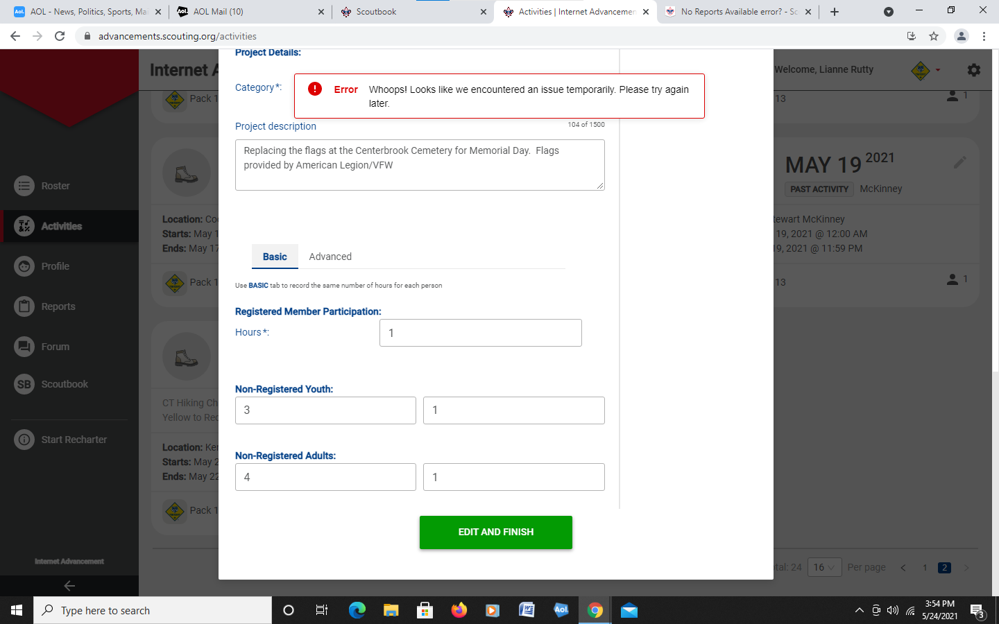 Problems Recording Hikes and Service Hours - Internet Advancement - Scouting Forums