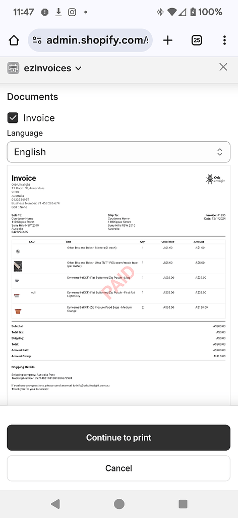 Issue with Admin Print Extension on Mobile Shopify Admin - Extensions - Shopify Developer ...