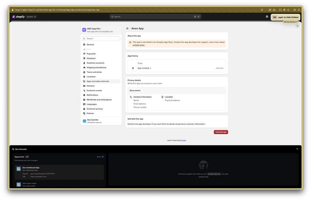 Unable to install app on Next Gen Dev platform - Authentication & Access - Shopify Developer ...