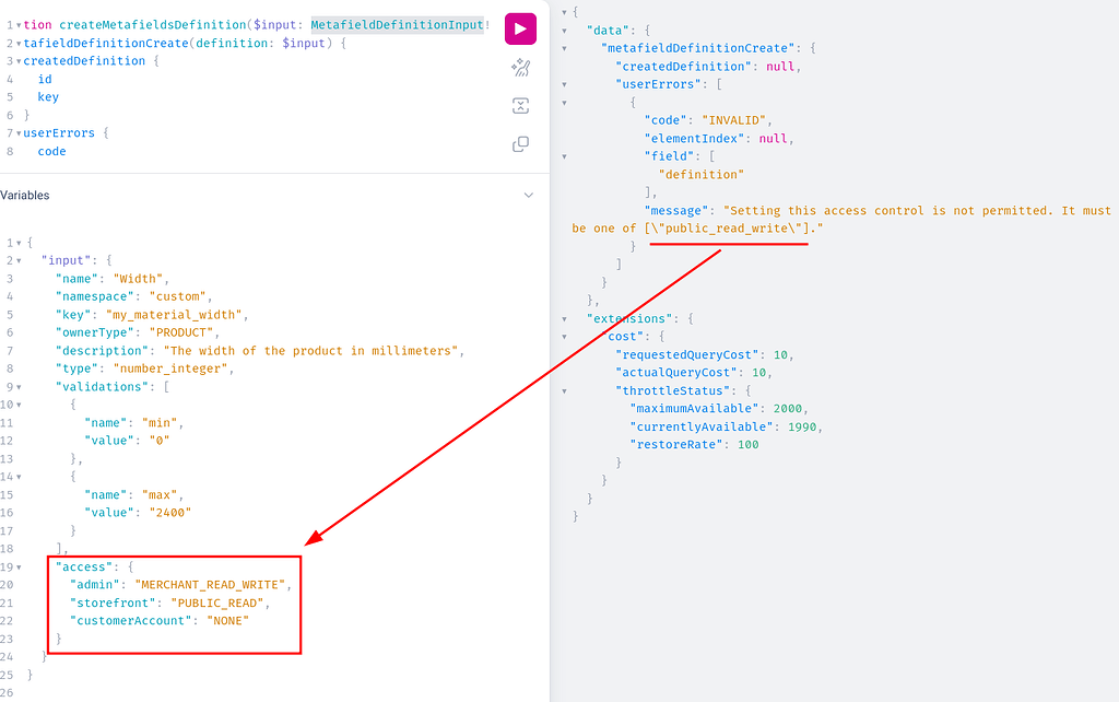 Error on access.admin value MetafieldDefinitionInput - GraphQL Admin API Troubleshooting ...