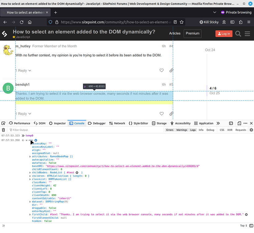 How To Select An Element Added To The Dom Dynamically Javascript Sitepoint Forums Web
