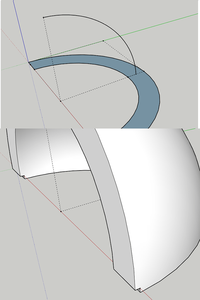 Making a quarter sphere with FollowMe tool adds extra in 2 dimensions ...