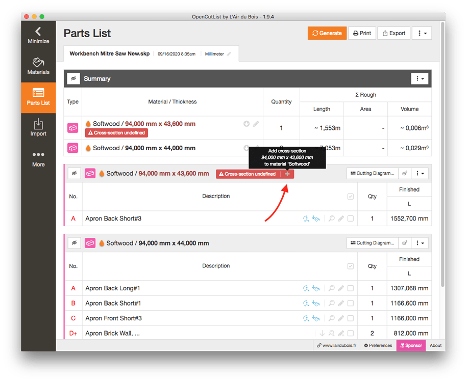 Open Cut List Cross Section error - Extensions - SketchUp Community