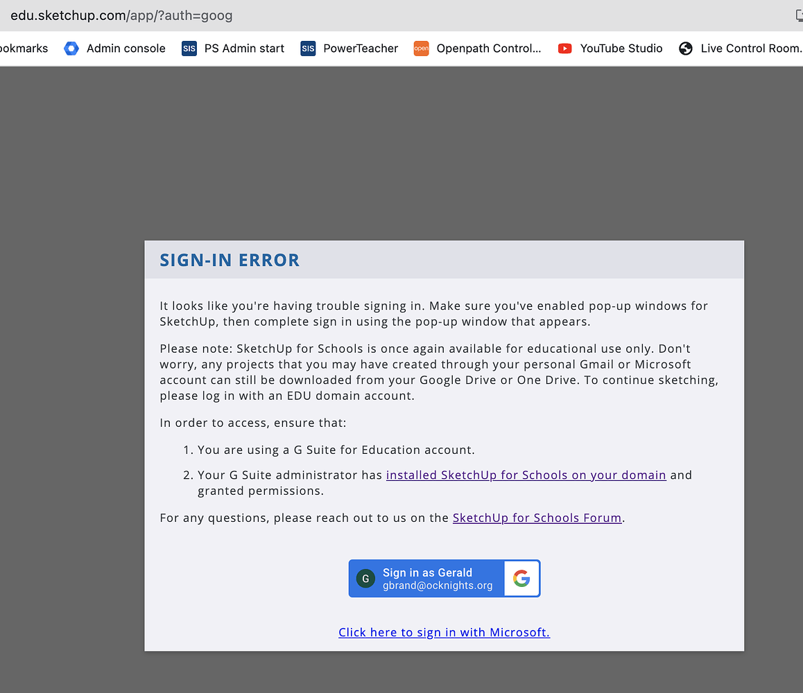 Google EDU Sign-In Error for K-12 with .org Domain - Page 2 - SketchUp ...