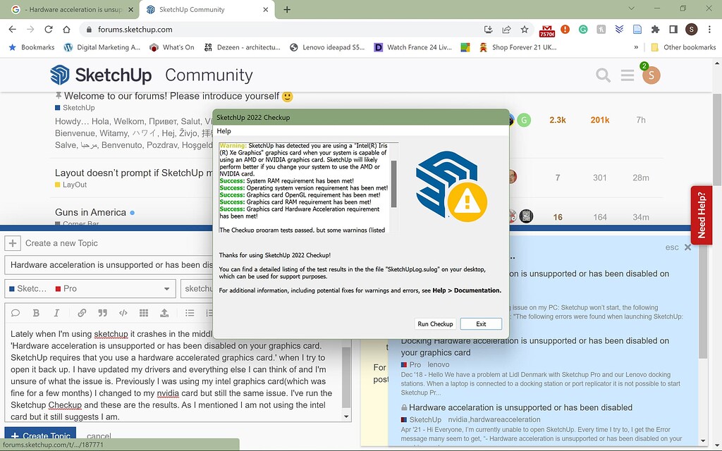 Hardware Acceleration Is Unsupported Or Has Been Disabled On Your Graphics Card Pro Sketchup