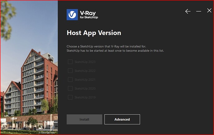 I can't choose the version when installing VRay - V-Ray for SketchUp ...