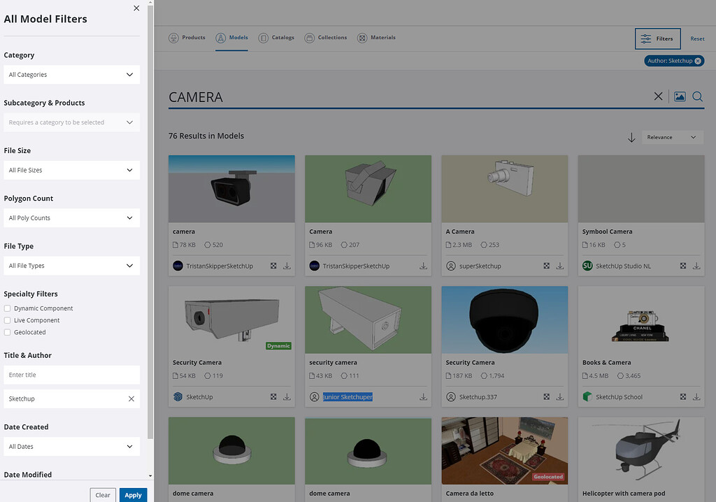 Specific filter searches in 3D warehouse - 3D Warehouse - SketchUp ...