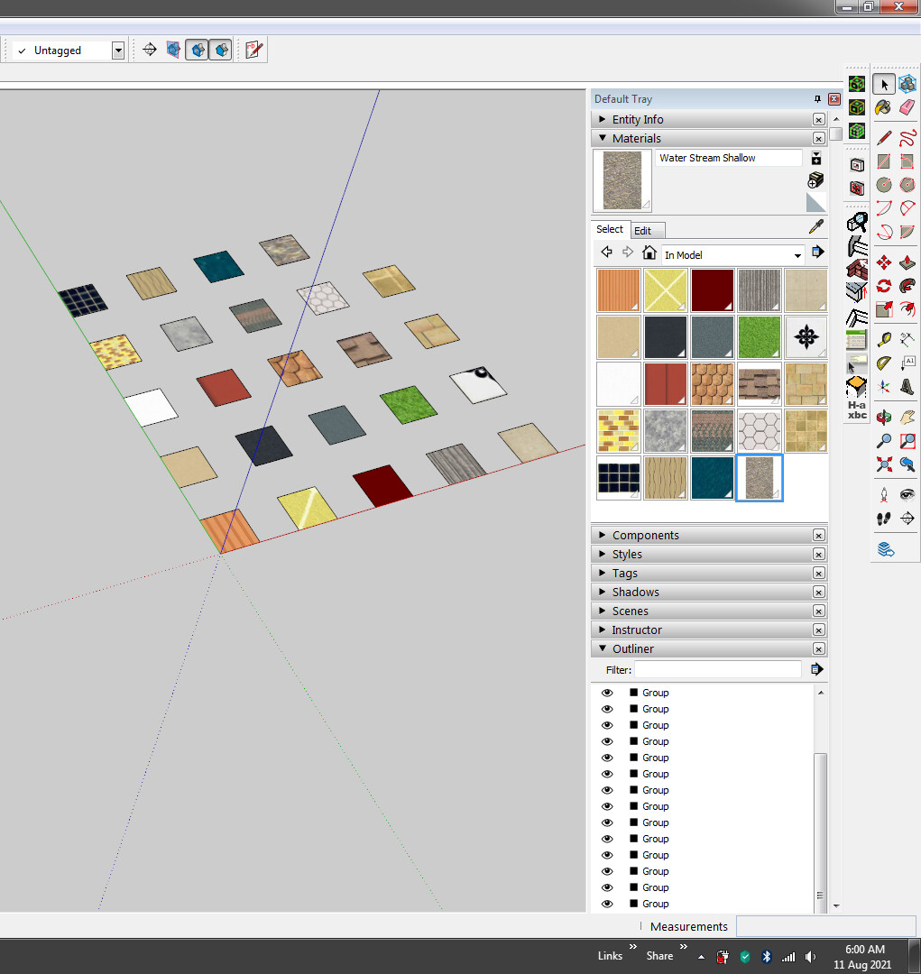 Assigning material from in model to identical group (same process for multiple materials and ...