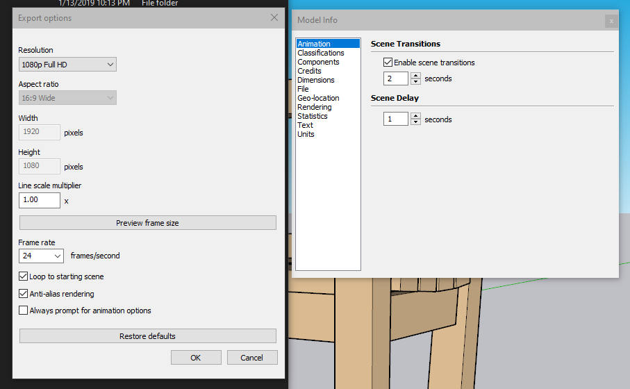 Exporting Animation To Video No Prompt For Options Pro SketchUp 