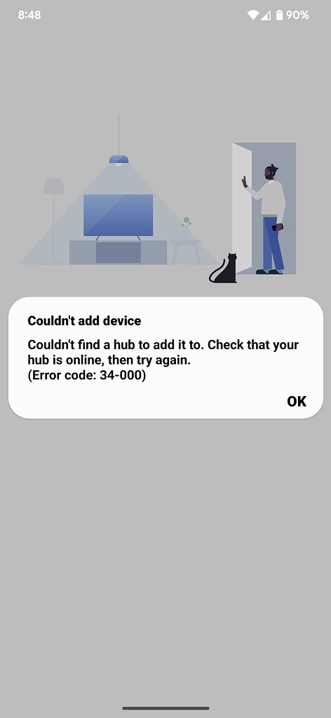 Getting error code: 34-000 - Devices & Integrations - SmartThings Community