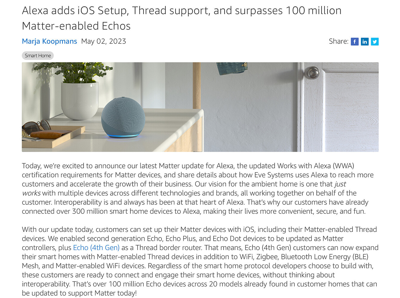 Which echo devices support Zigbee and Matter? - Connected Things - SmartThings Community