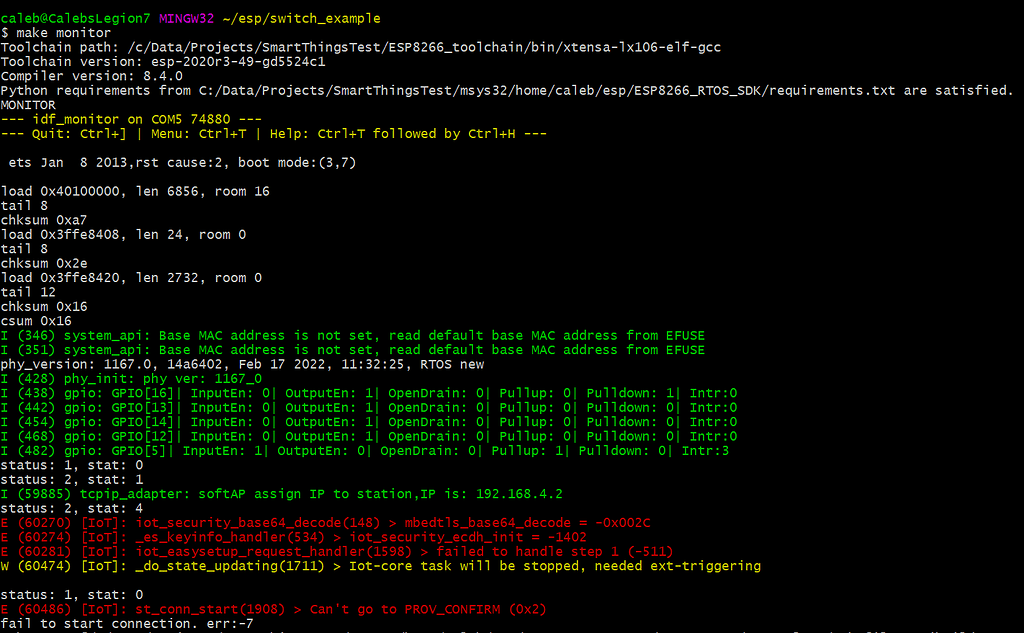 Onboarding fails due to unsecure Wi-Fi network? ESP8266 switch_example ...