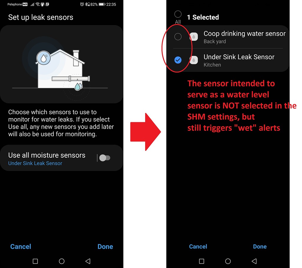Getting water leak notifications despite sensor not selected in SHM - SmartApps & Automations ...