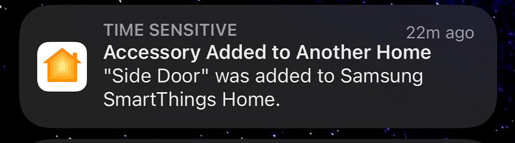 Accessory Added to Another Home - Home App Notifications - Devices & Integrations - SmartThings ...