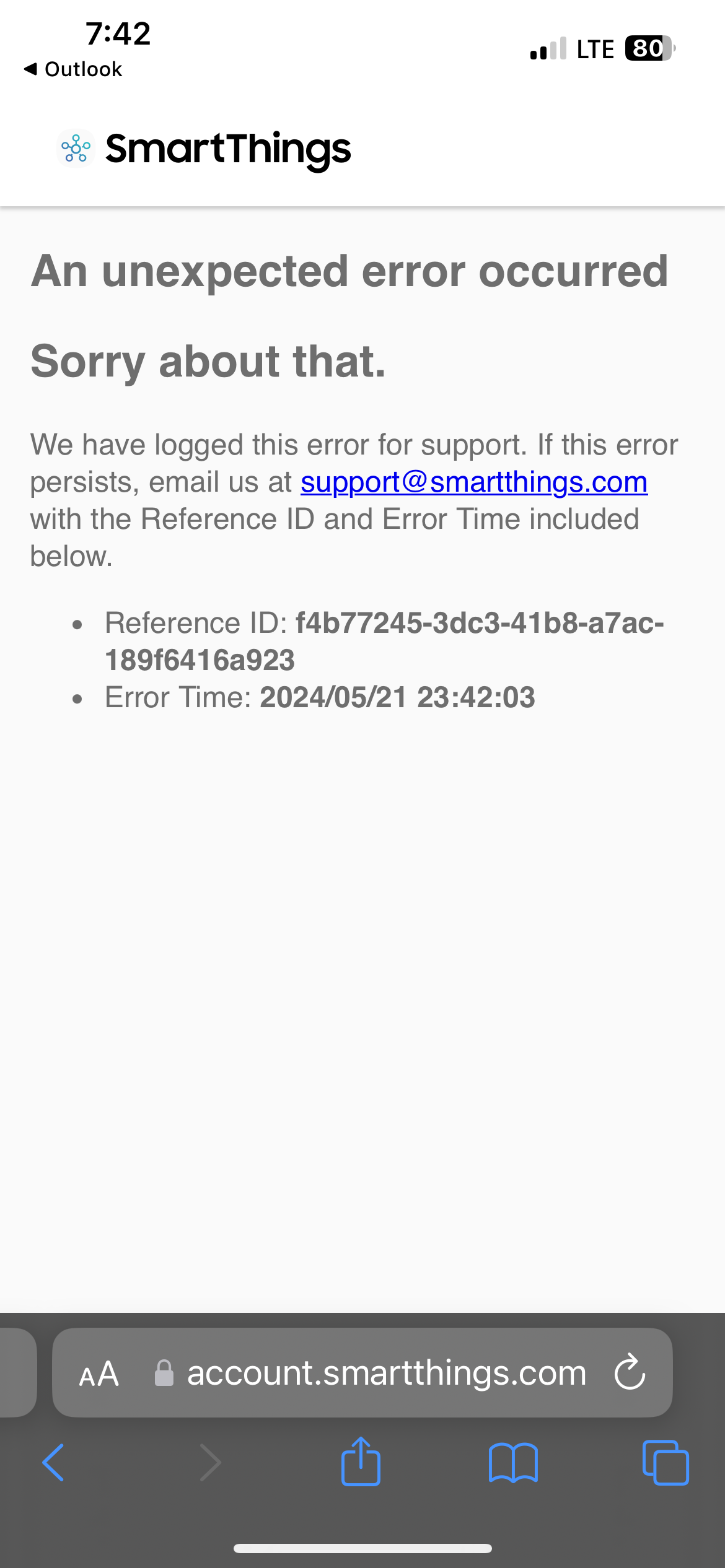 Why is the API Creation Page Giving Me an Error? - Support - SmartThings Community