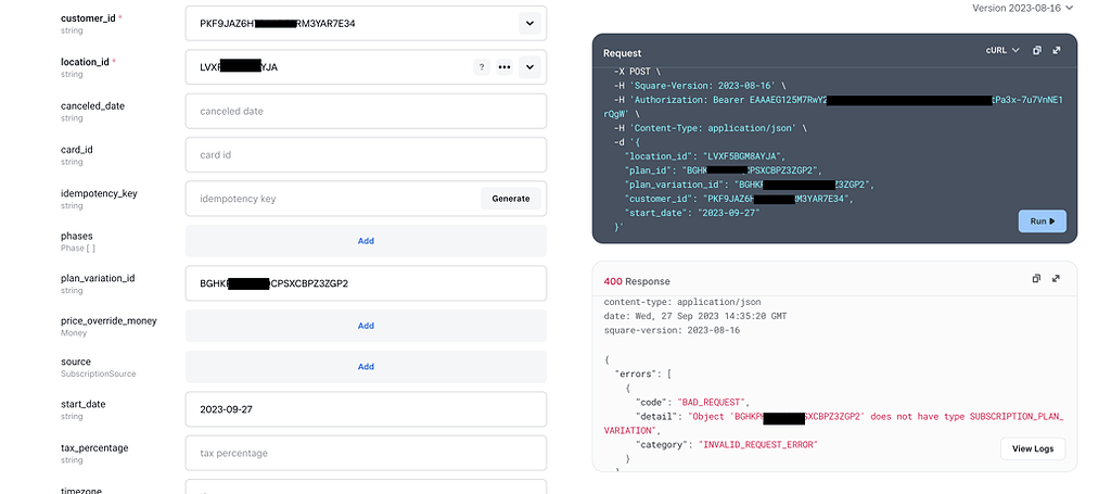 Issue with subscription create API Error: SUBSCRIPTION_PLAN_VARIATION - Questions - Square ...