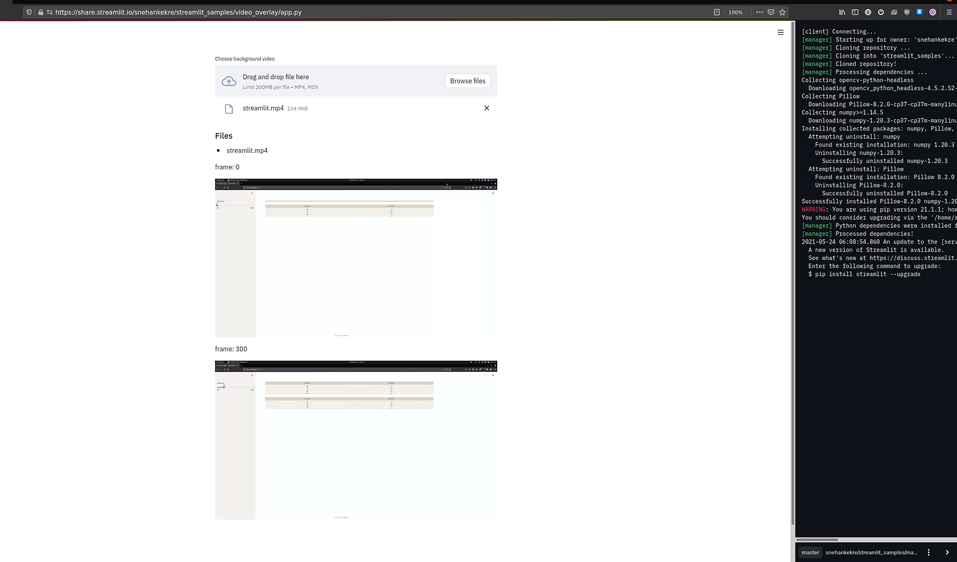 Read video file frame-by-frame from file_uploader() stream - Using ...