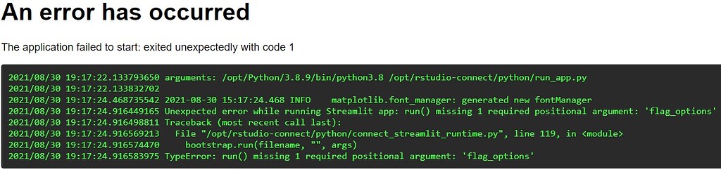 Error Running Streamlit app deployed with RConnect - Deployment - Streamlit