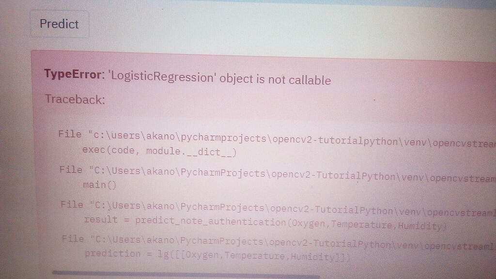 Logistic Regression Object Is Not Callable Using Streamlit Streamlit 