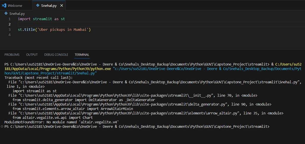 Not able to execute just two lines of codes - Using Streamlit - Streamlit