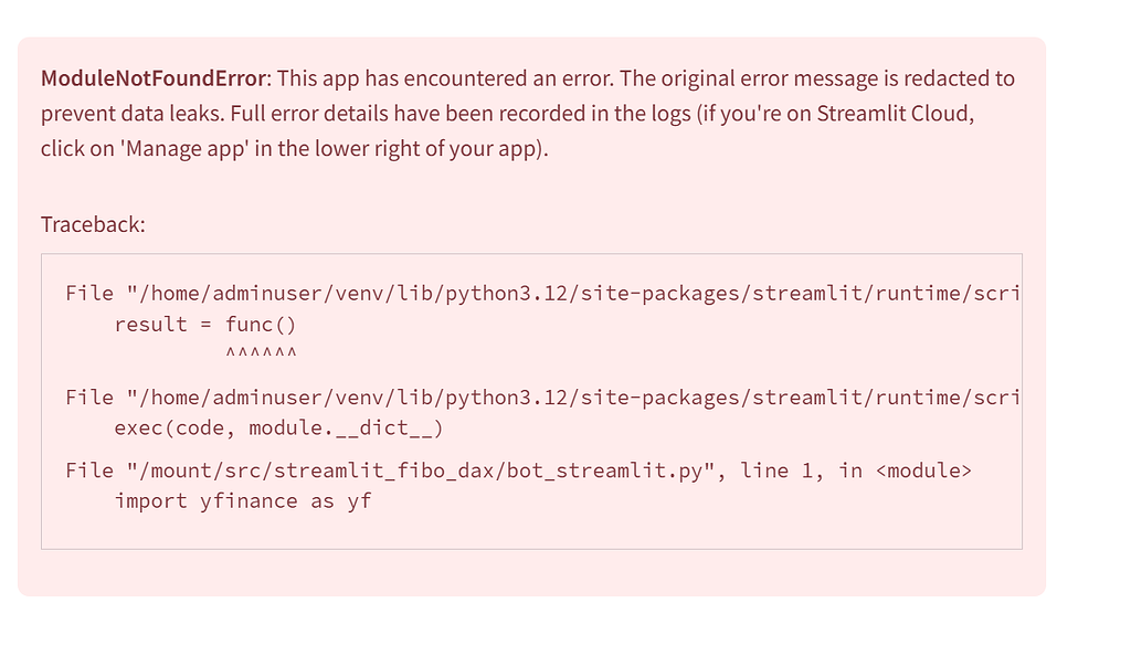 Yfinance package doesn't work. Deployment fails - Deployment - Streamlit
