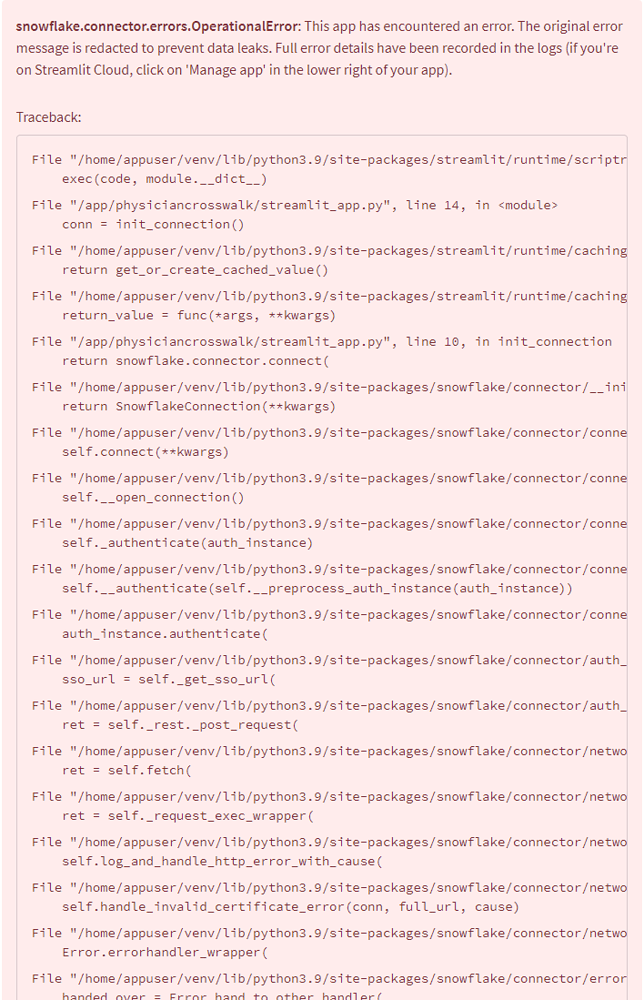 Snowflake connector error while deploying app on streamlit - Streamlit and Snowflake - Streamlit