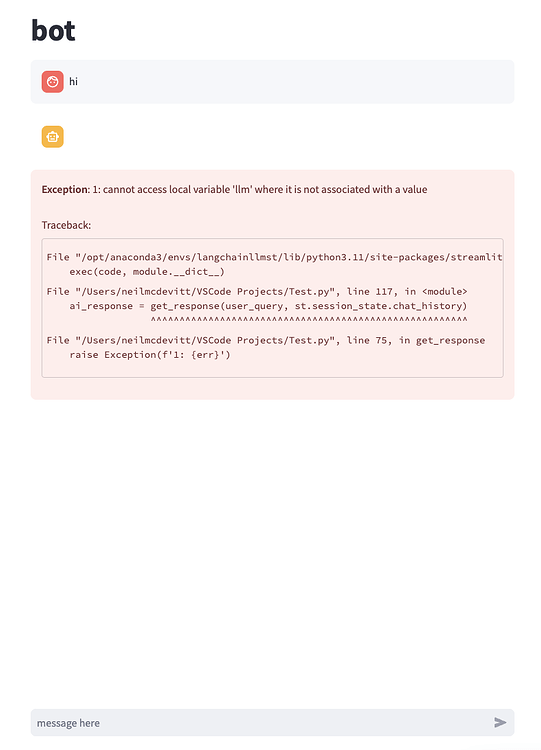 Trouble Initializing st.session_state.chat_history - Using Streamlit - Streamlit
