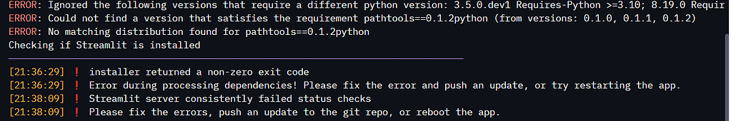 Error with the installing requirements.txt file - Deployment - Streamlit