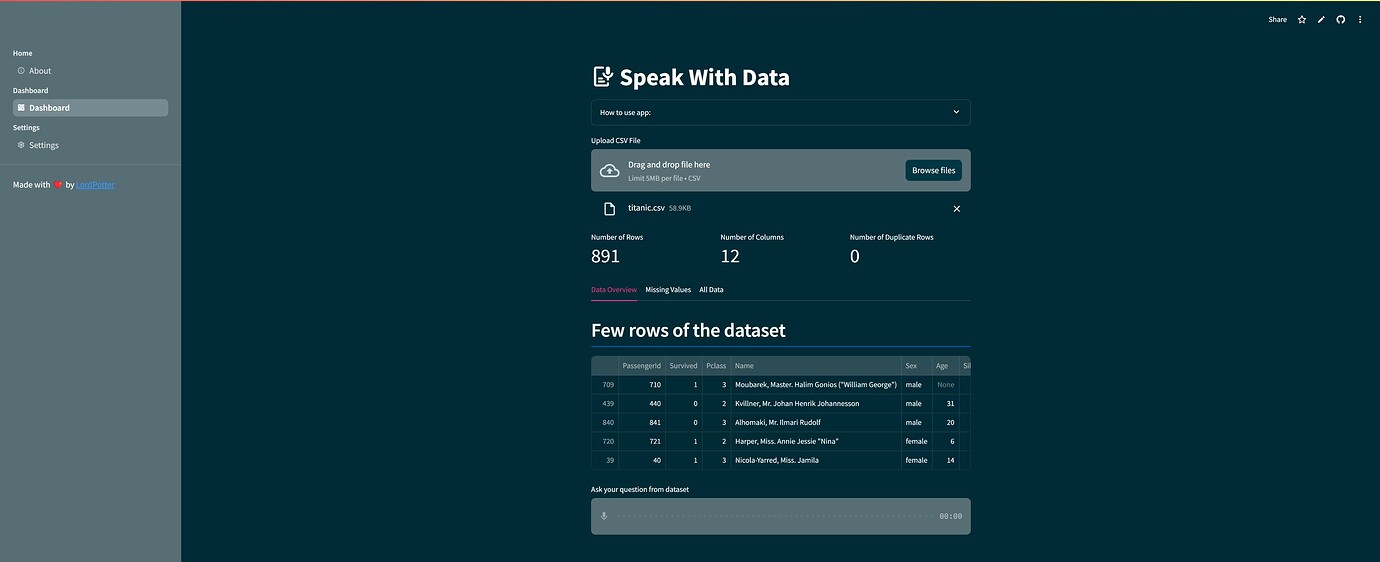 New App Speak With Csv File Stremlit Audio Input Show The