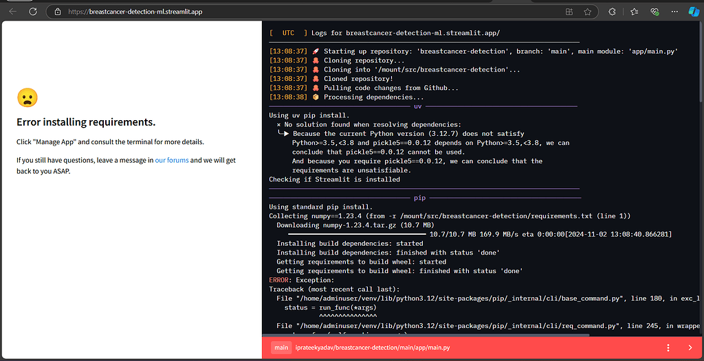 Error Installing Requirements On Streamlit Community Cloud Streamlit 
