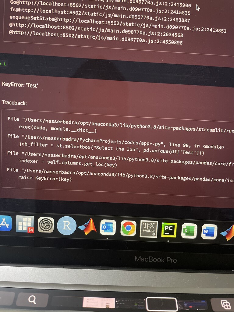 Filter dataframe error - Using Streamlit - Streamlit