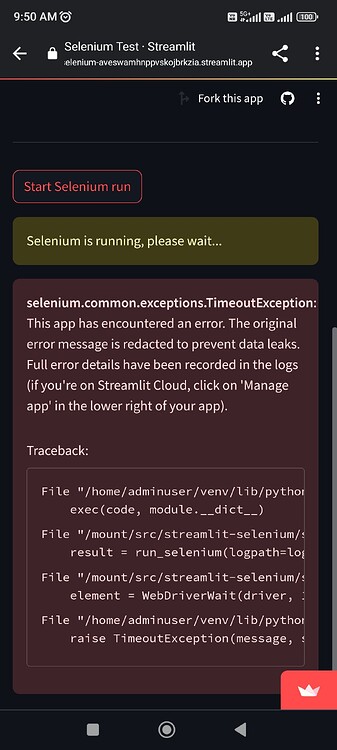 Every selenium example failed - Community Cloud - Streamlit