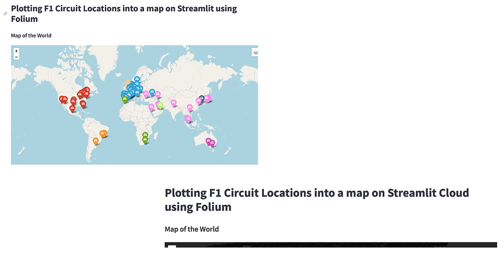 Plotting F1 Circuit Locations into a map on Streamlit Cloud using ...