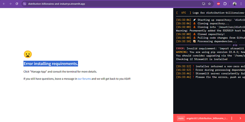 Folium error in streamlit app - Community Cloud - Streamlit