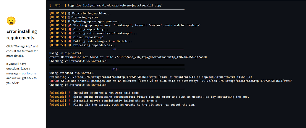Error Installing Requirementsfile Community Cloud Streamlit 