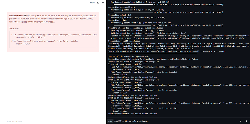 Deploying my apps got an error ModuleNotFound even though I put the module inside requirement ...