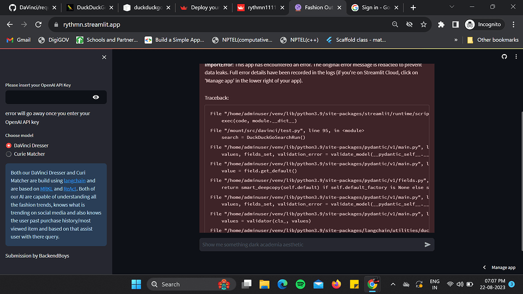 I am having problem deploying my streamlit app here is my github code ...