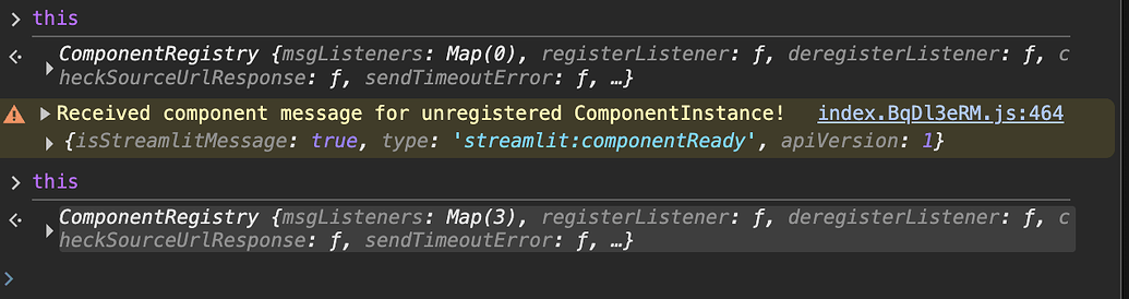 Received component message for unregistered ComponentInstance! - Custom Components - Streamlit