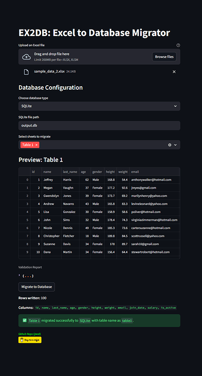 EX2DB: Excel to Database Migrator with Streamlit UI Support 🎈 - Show ...